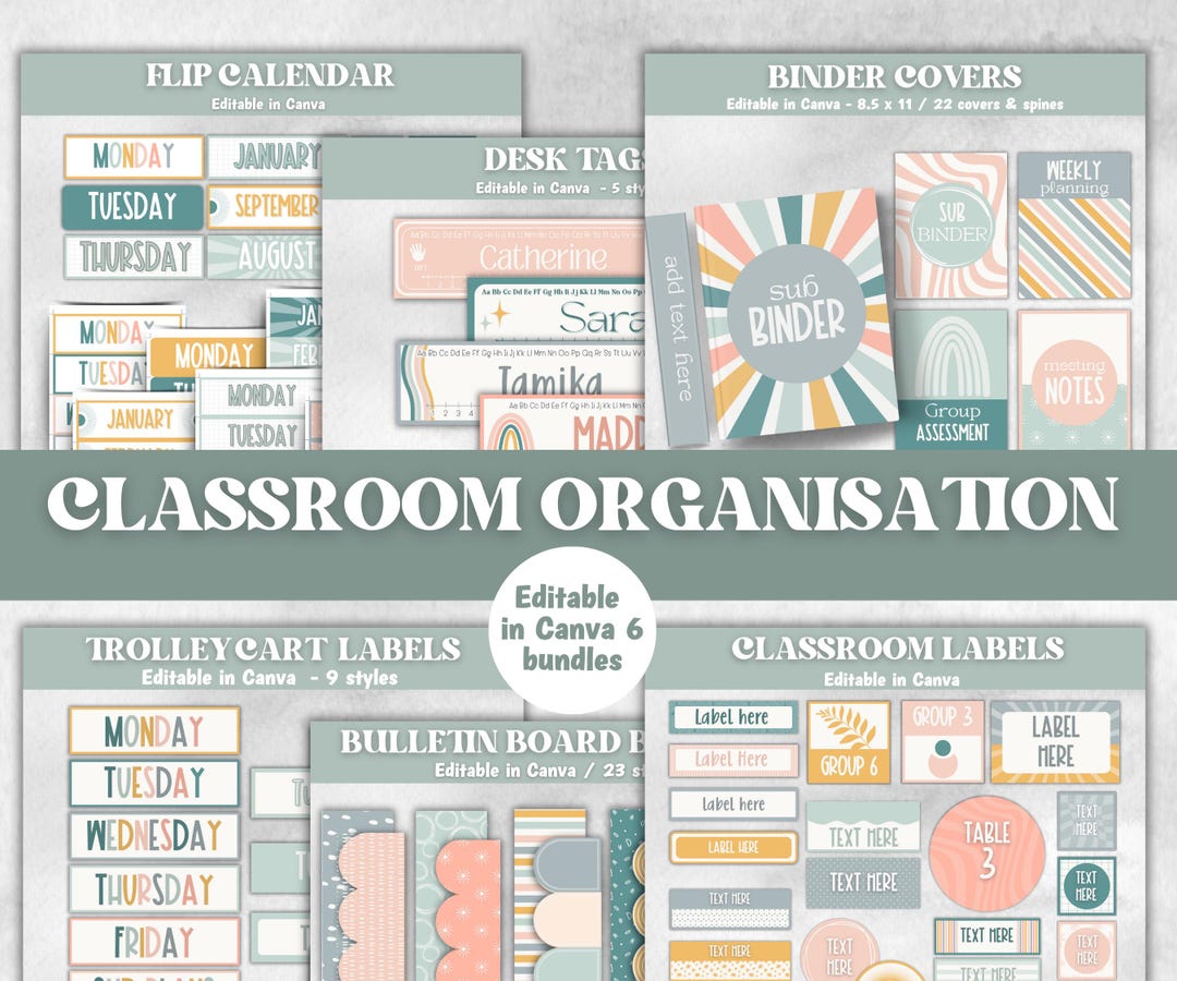 Pastel Classroom Organization Bundle, Flip Calendar, Desk Tags ...