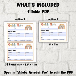 Editable Daycare Quick Note, Boho Rainbow Daycare Card, Communication ...