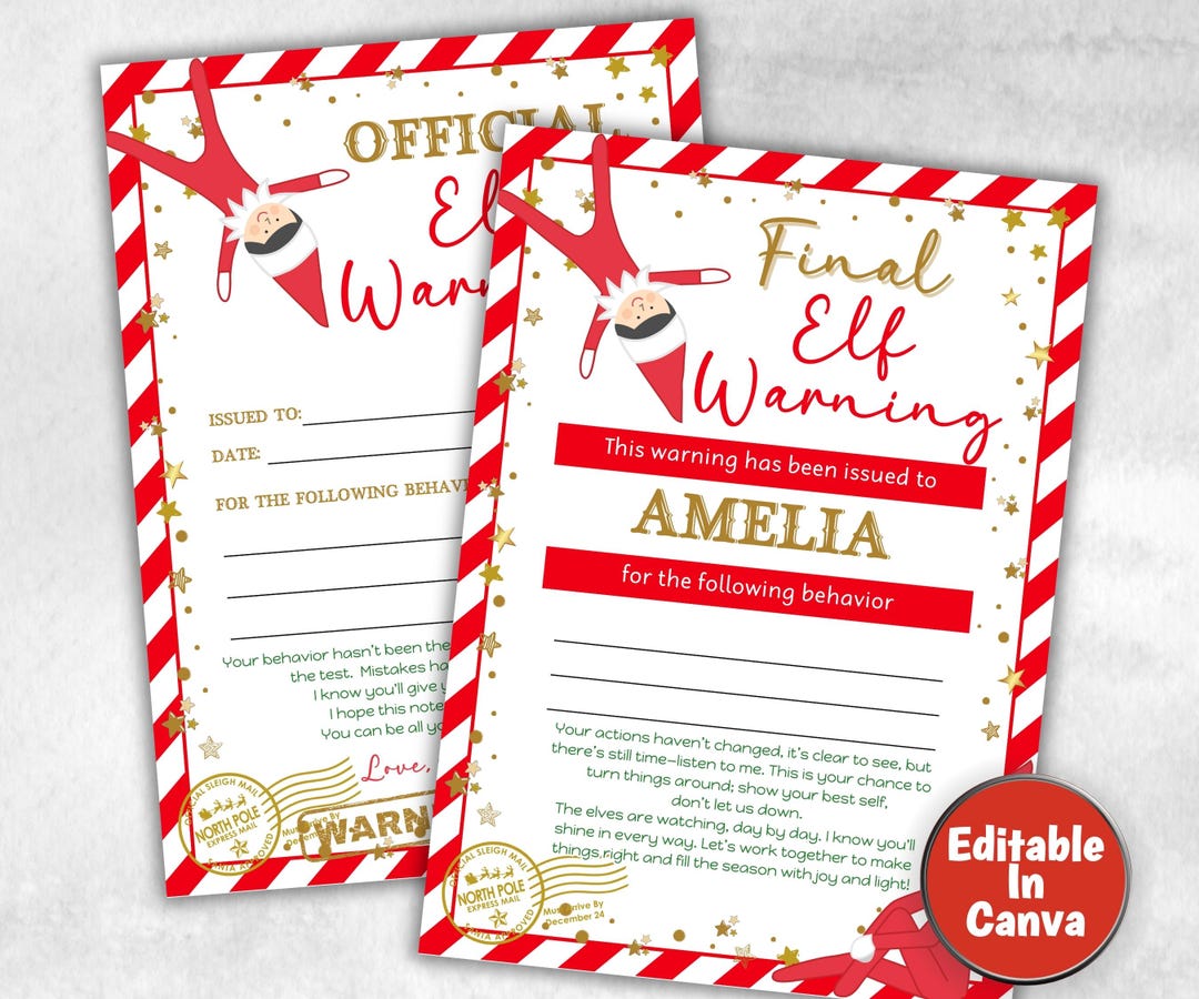 Printable North Pole Warning Letter, Elf Warning Letter Template, Elf ...