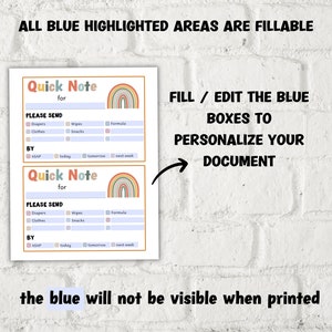 Editable Daycare Quick Note, Boho Rainbow Daycare Card, Communication ...