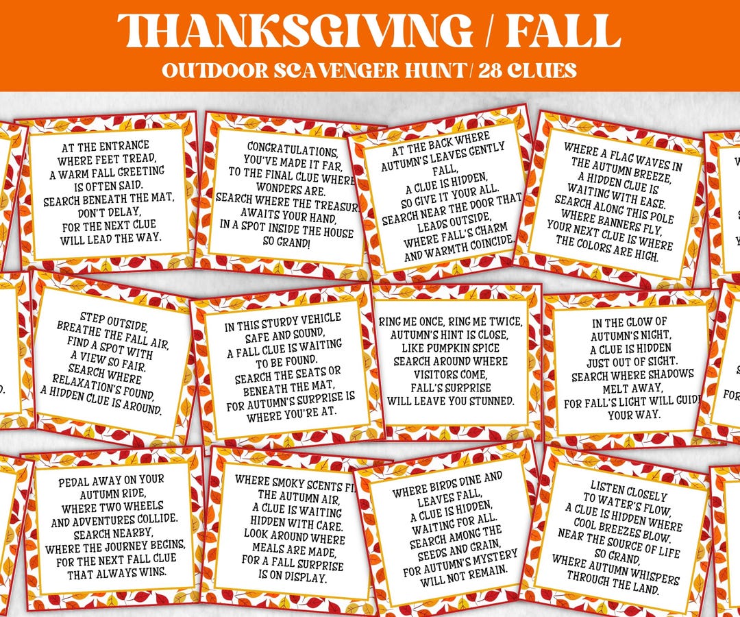 Outdoor Thanksgiving Scavenger Hunt, Fun Family Activity, Fall Treasure ...