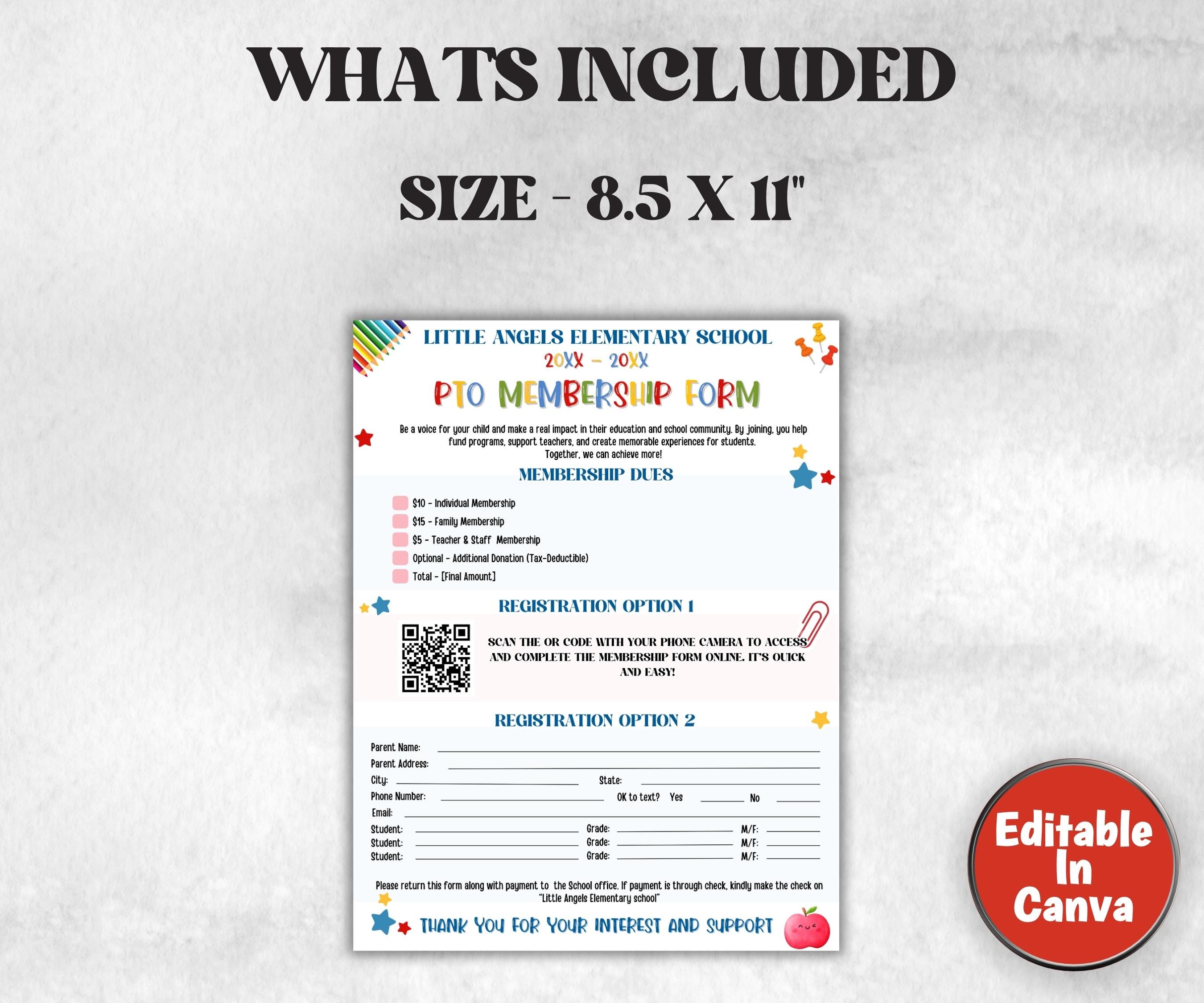 PTO PTA Membership Form Template, Editable Canva Design, Parent ...