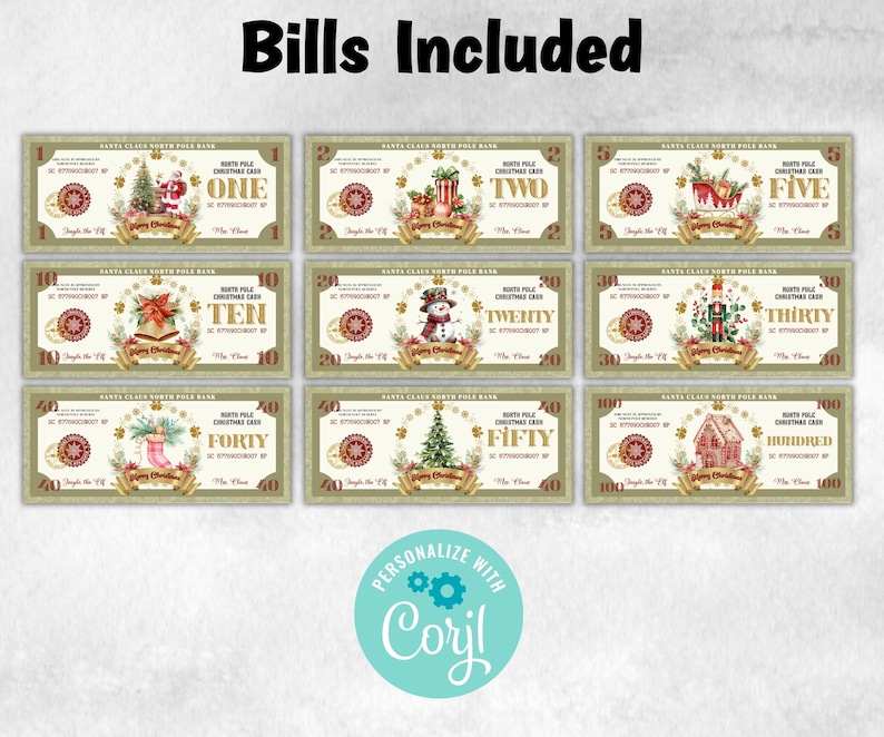 Editable Christmas Bucks, Ready to Print Christmas Play Money, North ...