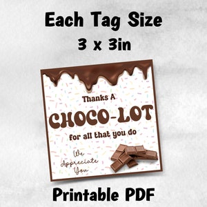Thanks a Choco-lot Teacher Appreciation Treat Tag, End of Year Snack ...