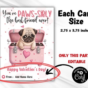 Pug Card Dog Valentine Cute Card Pug Valentine Pugs and Kisses Kids ...