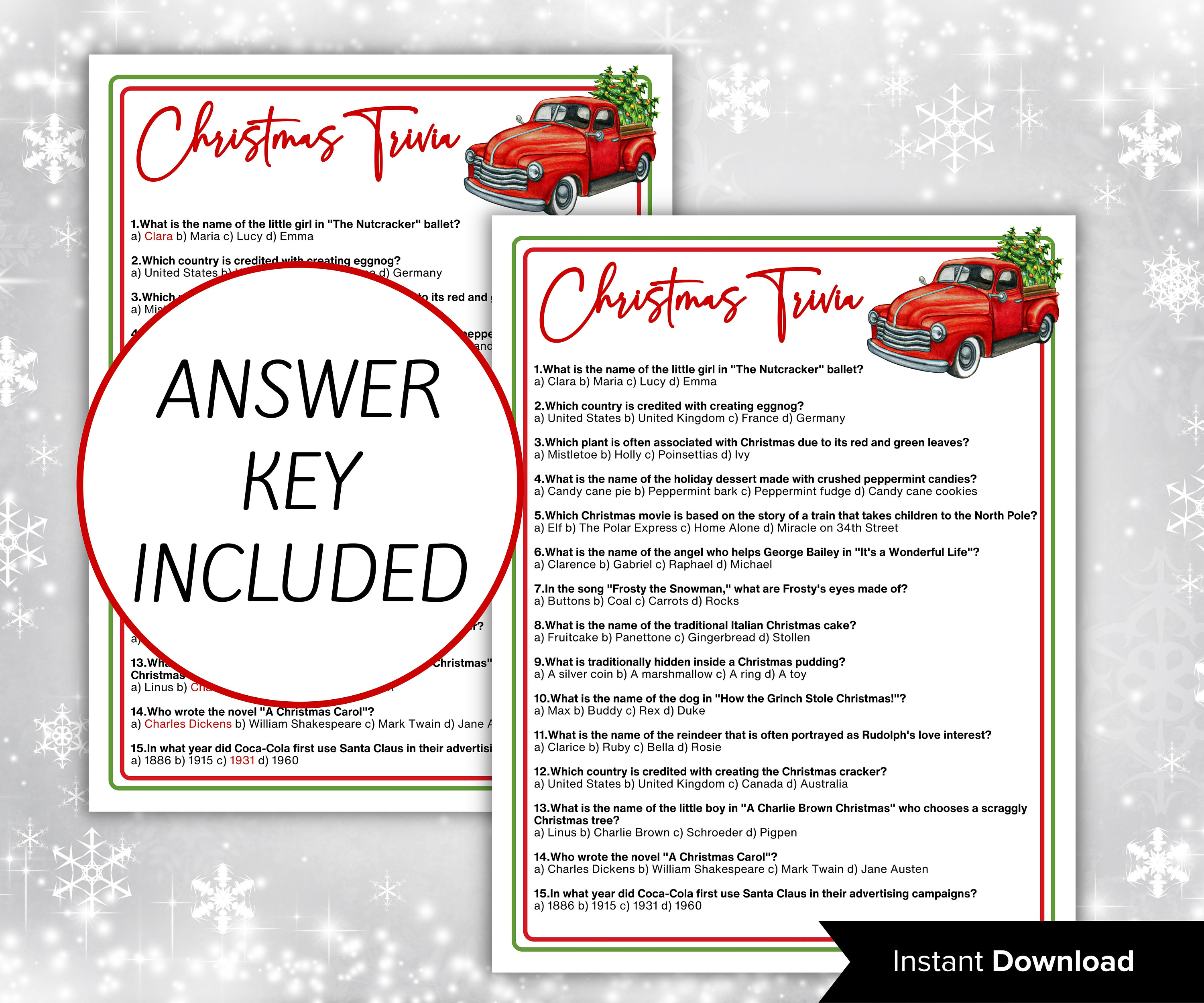 Office Trivia Printable I Fun Christmas Trivia Game Christmas Trivia ...