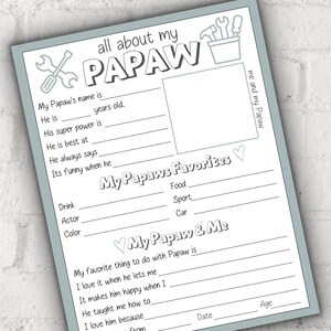 All About My Papaw Fill in the Blank I Father's Day Gift I Gift for ...