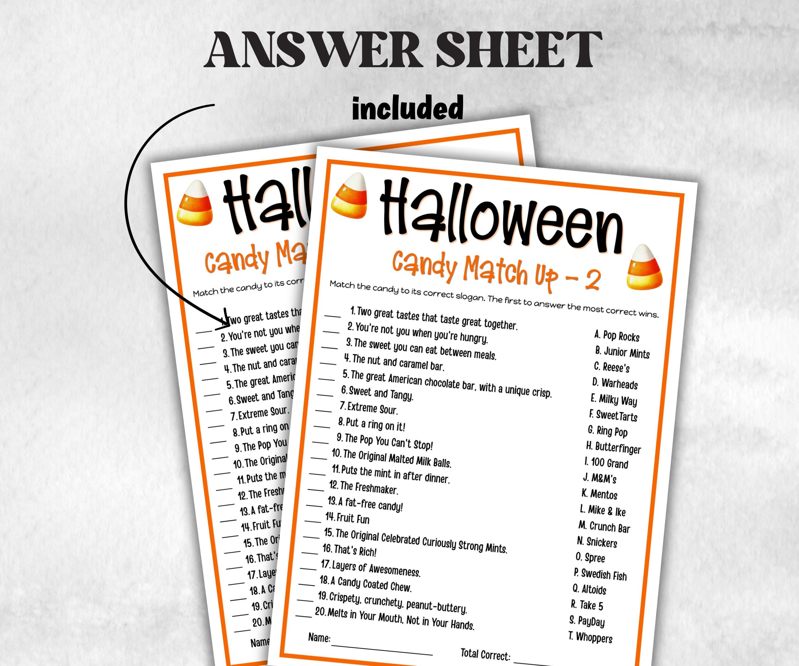 Halloween Candy Slogan Match Trivia, Candy Party Game Activity, Teen ...