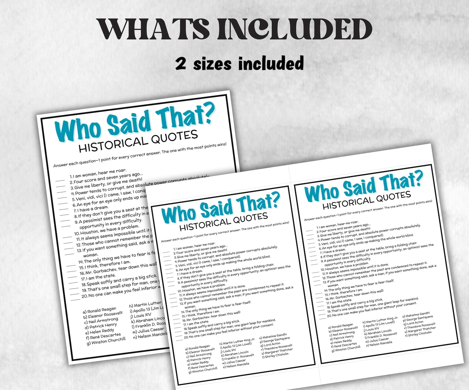 Famous Historical Quotes Trivia Game, History Quiz, Pop Culture Game ...