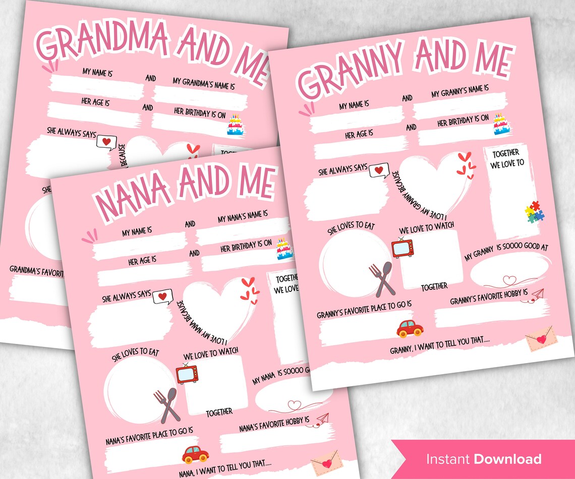 All About My Granny I Mothers Day Printable Gift Mothers Day ...