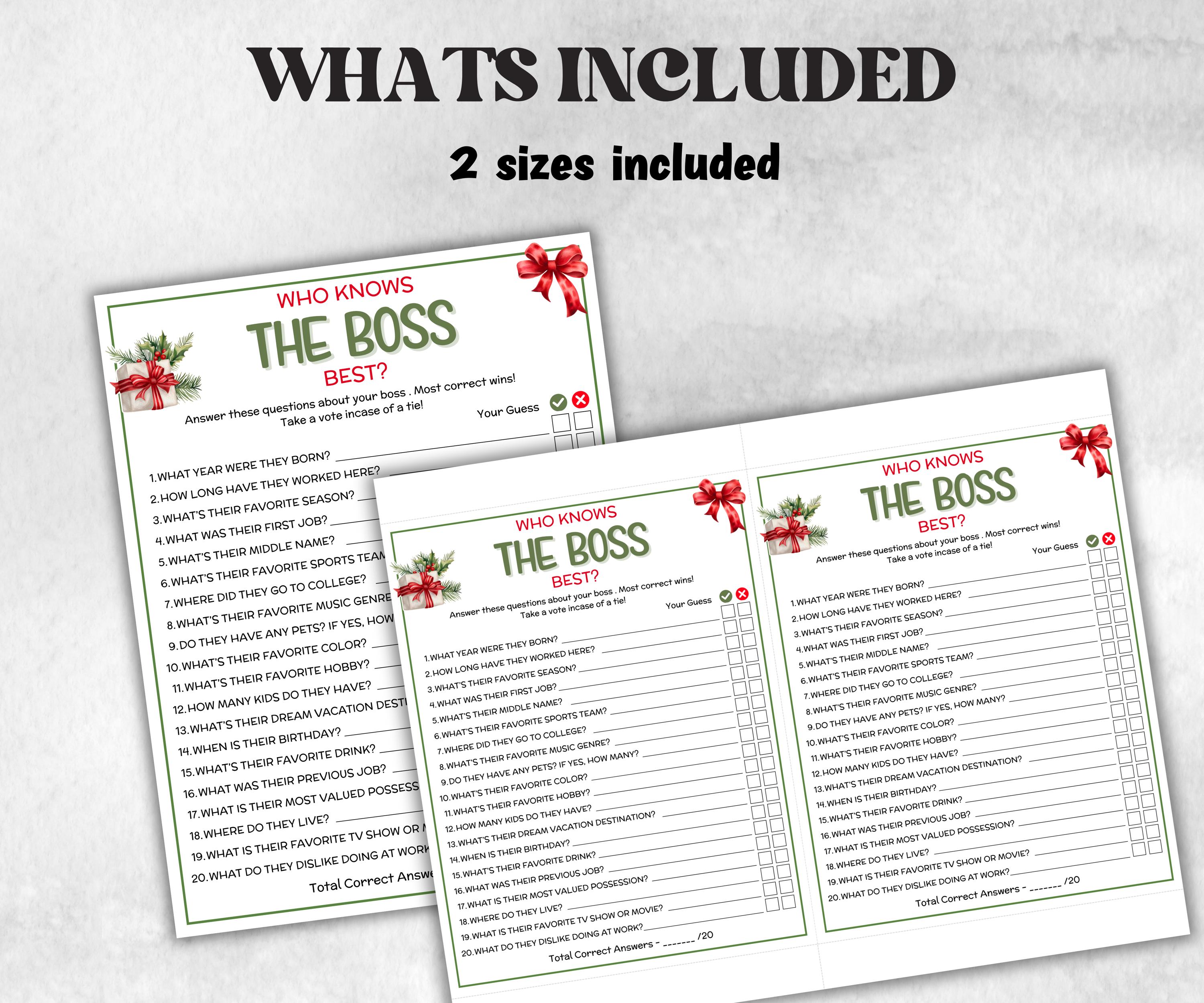 Who Knows the Boss Best, Office Party Game, Xmas Boss Day, Boss ...