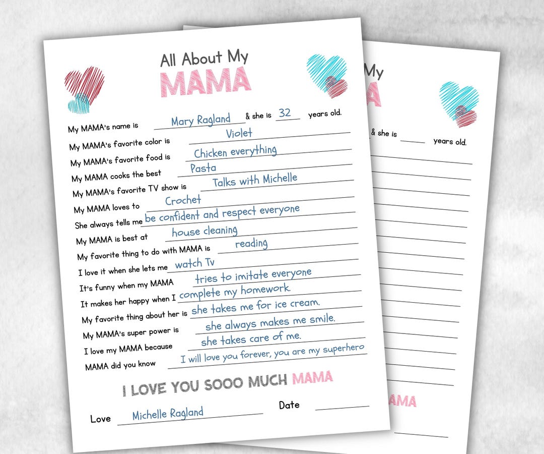 All About My Mama Questionnaire, Personalized Gift, Coloring Activity ...