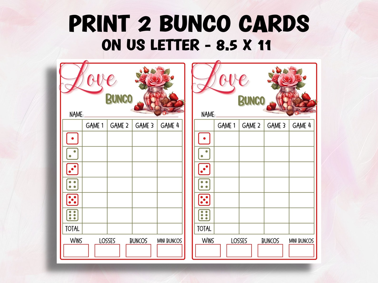Love Bunco Score Sheet Template | Pink and Red Printable Bunco ...