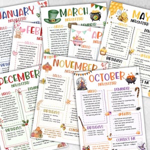 12 Month Newsletter Template, Monthly Classroom Newsletter, Daycare ...