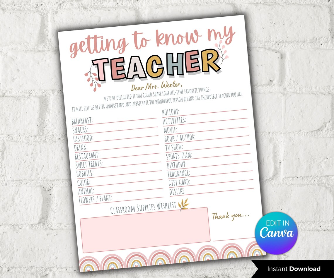 Getting to Know My Teacher I All About My Teacher I Teacher - Etsy