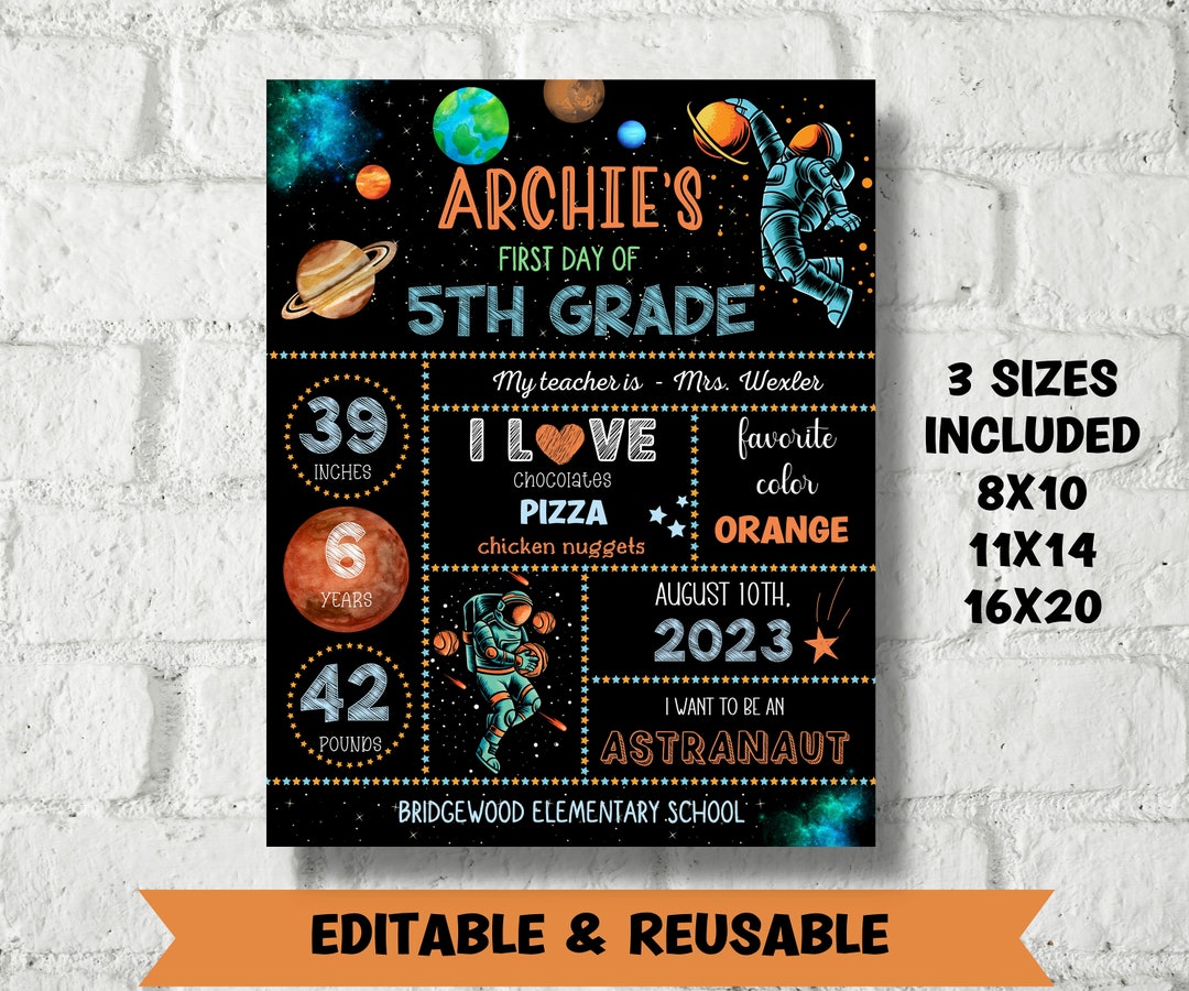 Chalkboard Back to School Sign, First Day of School Space Sign I ...