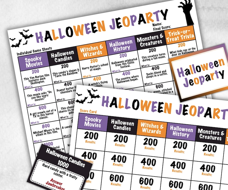 Halloween Jeopardy, Trivia Party, Printable Adult & Teen Activity ...