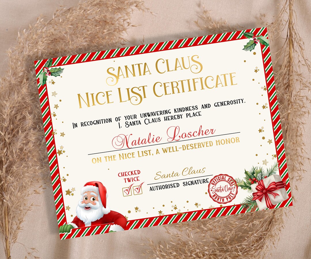 Nice List Certificate, Santa Letter Package, Kids Xmas Activities ...