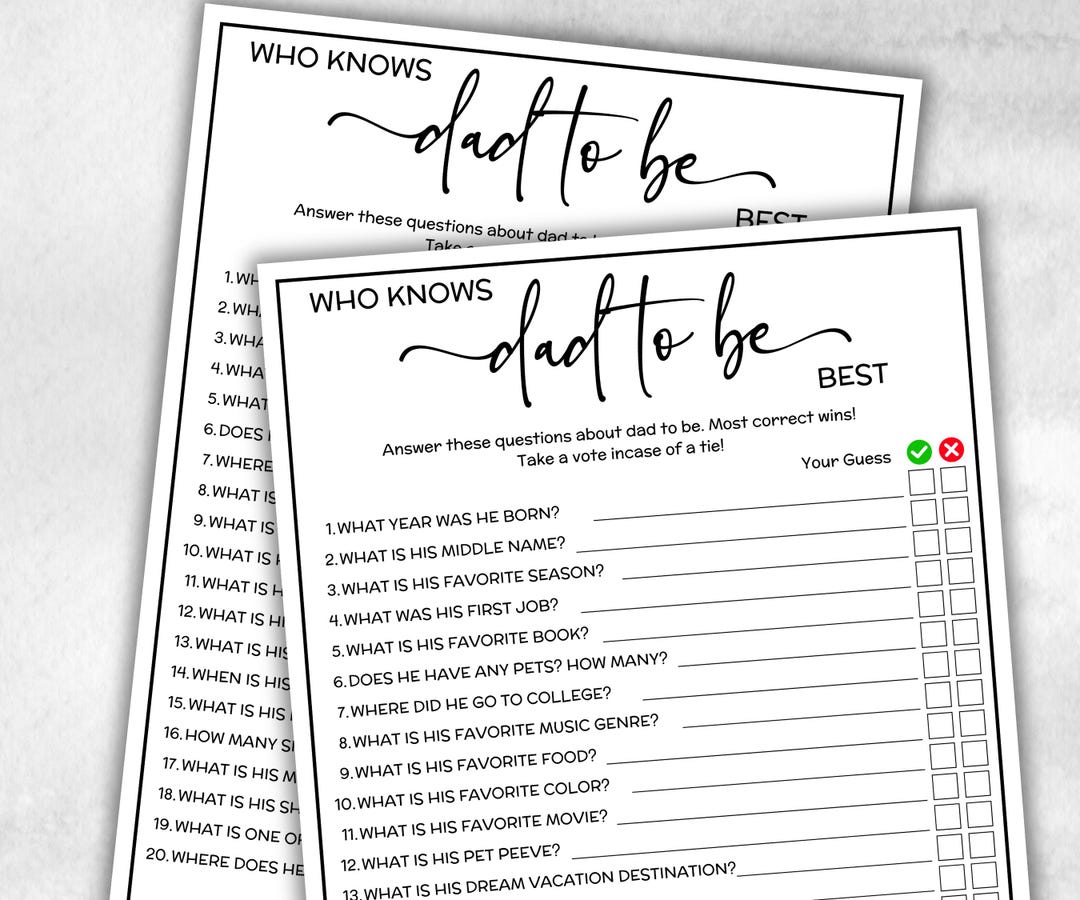 Who Knows Daddy to Be Best, Baby Shower Games, Daddy Questionnaire ...