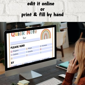 Editable Daycare Quick Note, Boho Rainbow Daycare Card, Communication ...