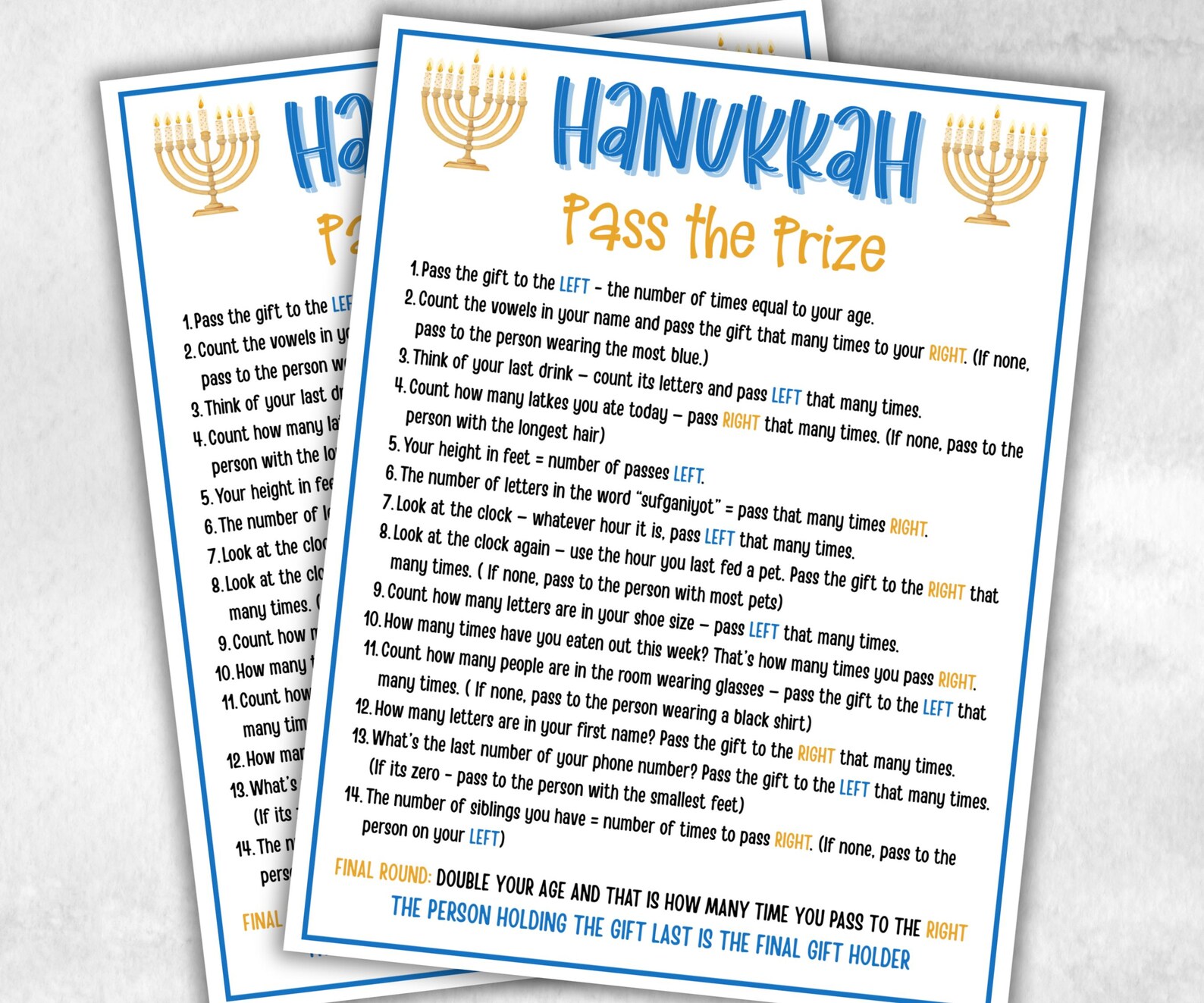 Hanukkah Pass the Prize, Custom Game for Holiday Parties, Fun Family ...