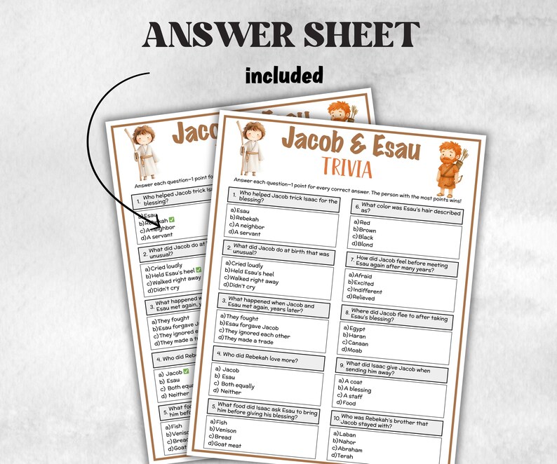 Printable Jacob and Esau Trivia for Kid, Old Testament Activity ...