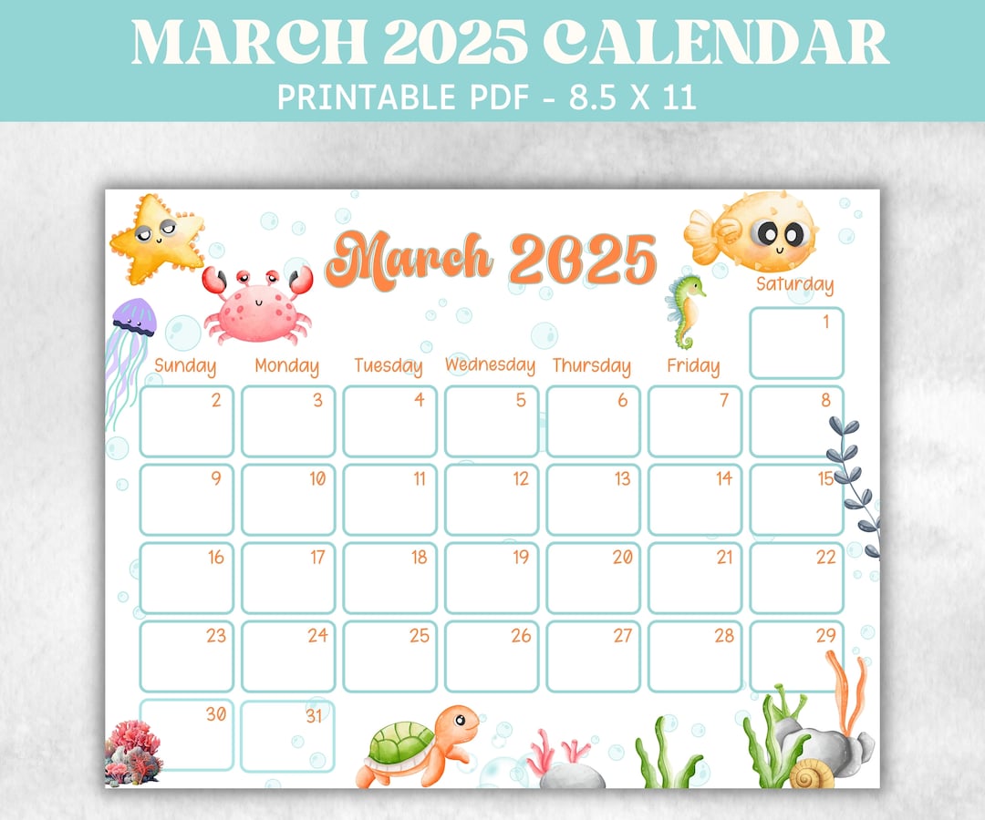 March Kids 2025 Calendar, Printable 2025 Calendar, Homeschool Preschool ...