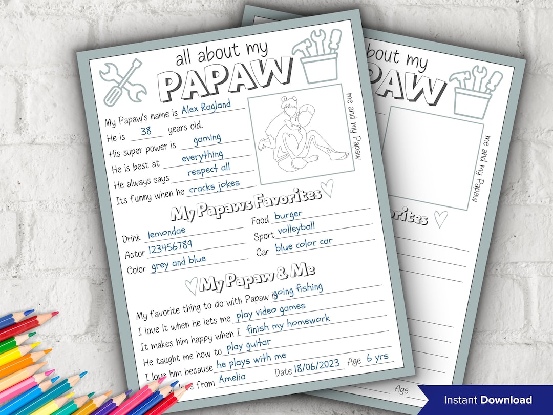 All About My Papaw Fill in the Blank I Father's Day Gift I Gift for ...