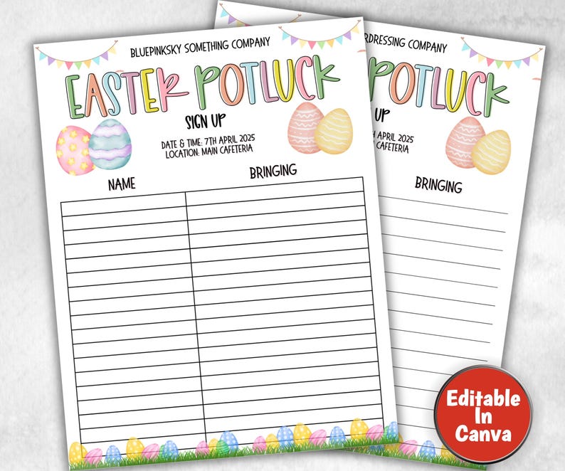 Editable Easter Sign up Form, Canva Easter Potluck Sheet, Food Sign-up ...