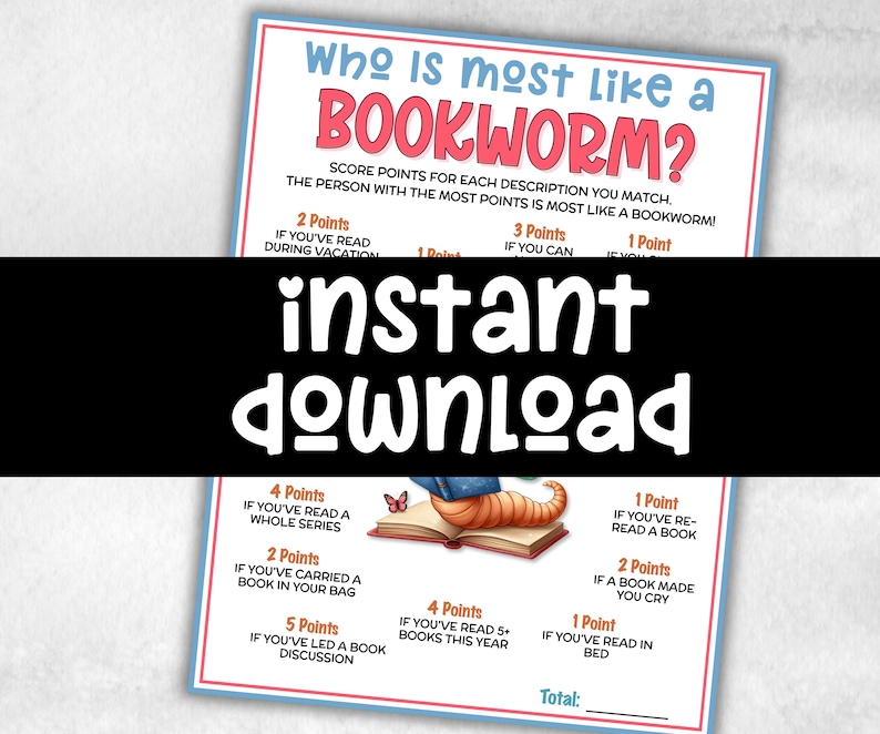 Who is Most Like a Bookworm, Book Club Games, Library Party, Book Club ...