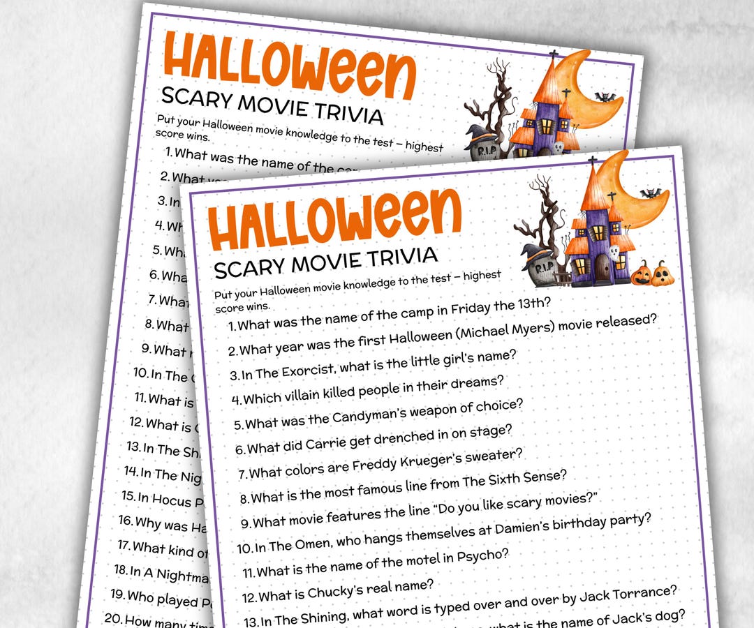 Scary Movie Trivia, Printable Party Game, Halloween Trivia, Family Game ...