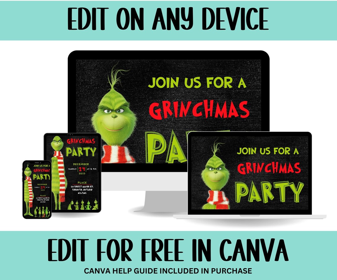 Editable Christmas Party Invitation Grinch Party Invitation - Etsy