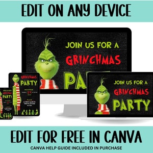 Editable Christmas Party Invitation | Grinch Party Invitation | Instant ...