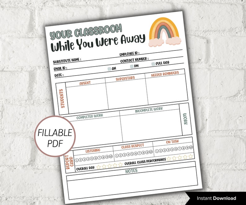 Fillable Substitute Teacher Notes I While You Were Away I - Etsy Canada