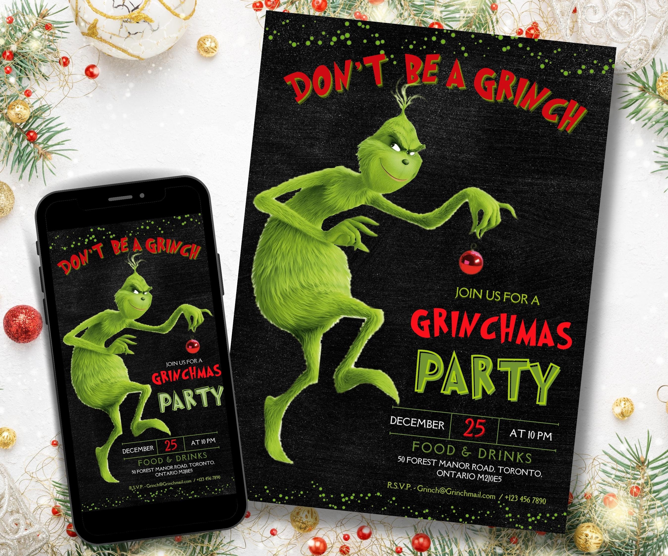 Canva Editable Template I Christmas Party Invitation Grinch Party Ideas ...