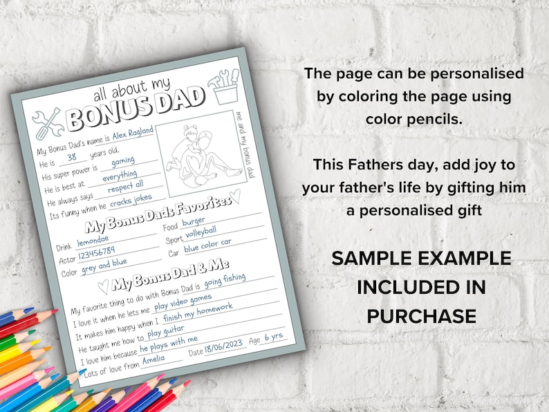 All About My Bonus Dad Fill in the Blank I Father's Day Gift I Gift for ...