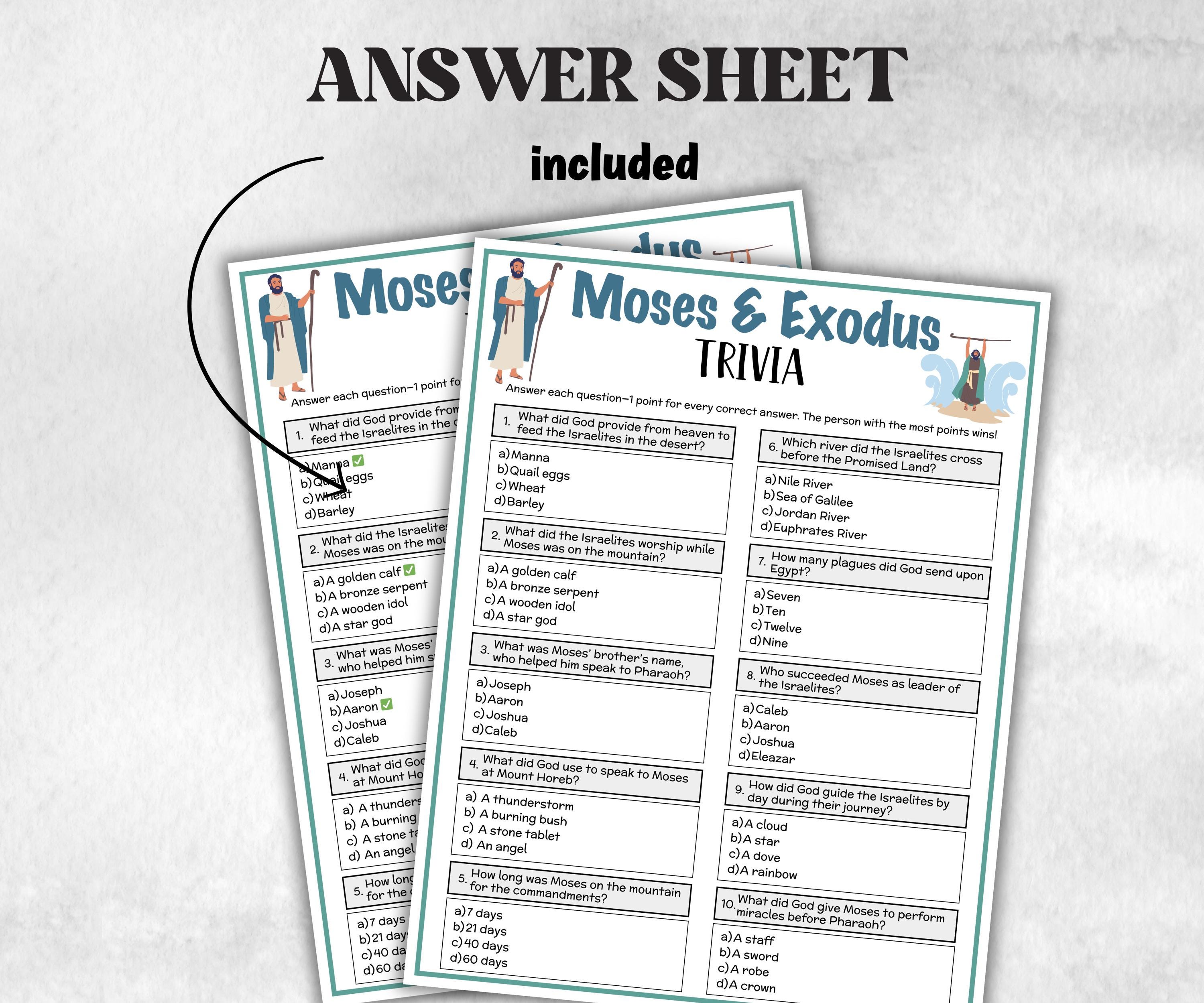Printable Moses and Exodus Trivia for Kid, Old Testament Activity ...