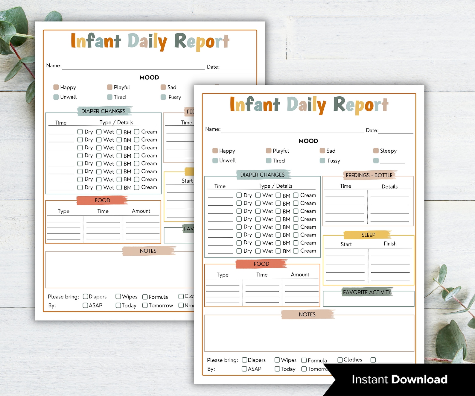 Baby Daily Log I Infant Daily Log I Babysitter Log I Daycare Daily ...