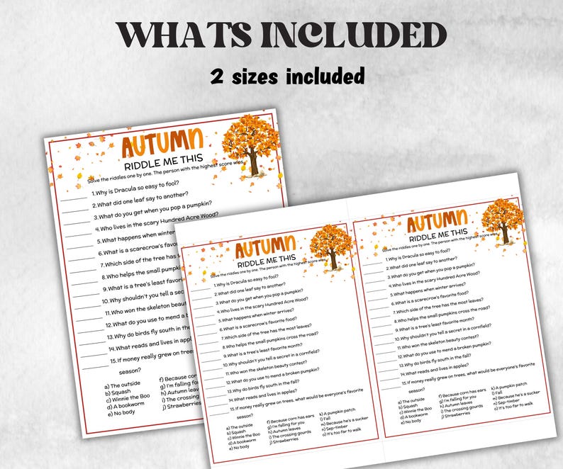 Fall Autumn Riddles Trivia, Printable Activity, Party Game ...