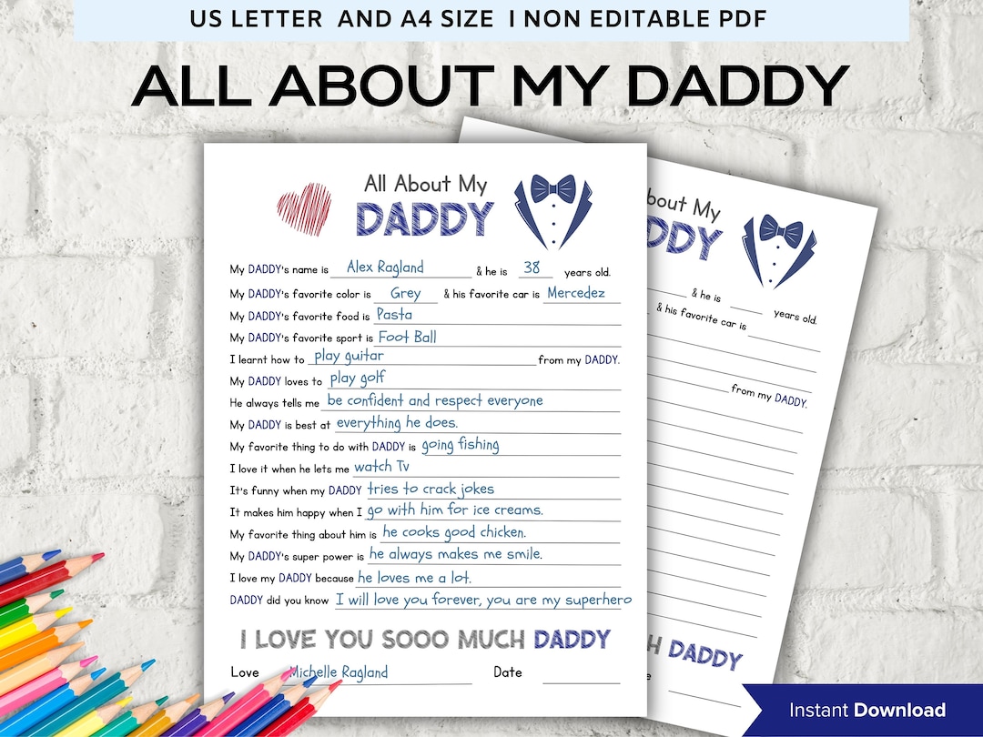 All About My Daddy Fill in the Blanks I Father's Day Gift I Father's ...
