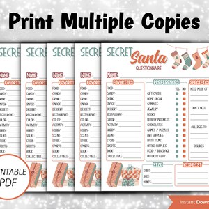 Office Gift Exchange Survey Form, Secret Santa Questionnaire for ...