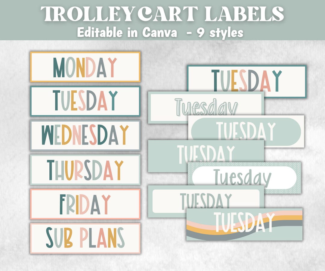 Teacher Cart Labels, Teacher Trolley Organization, Editable Rolling ...
