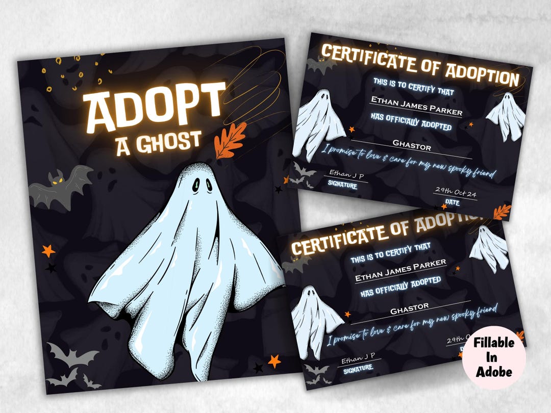 Adopt A Ghost Certificate, Ghost Adoption Party, Adopt A Ghost Sign ...