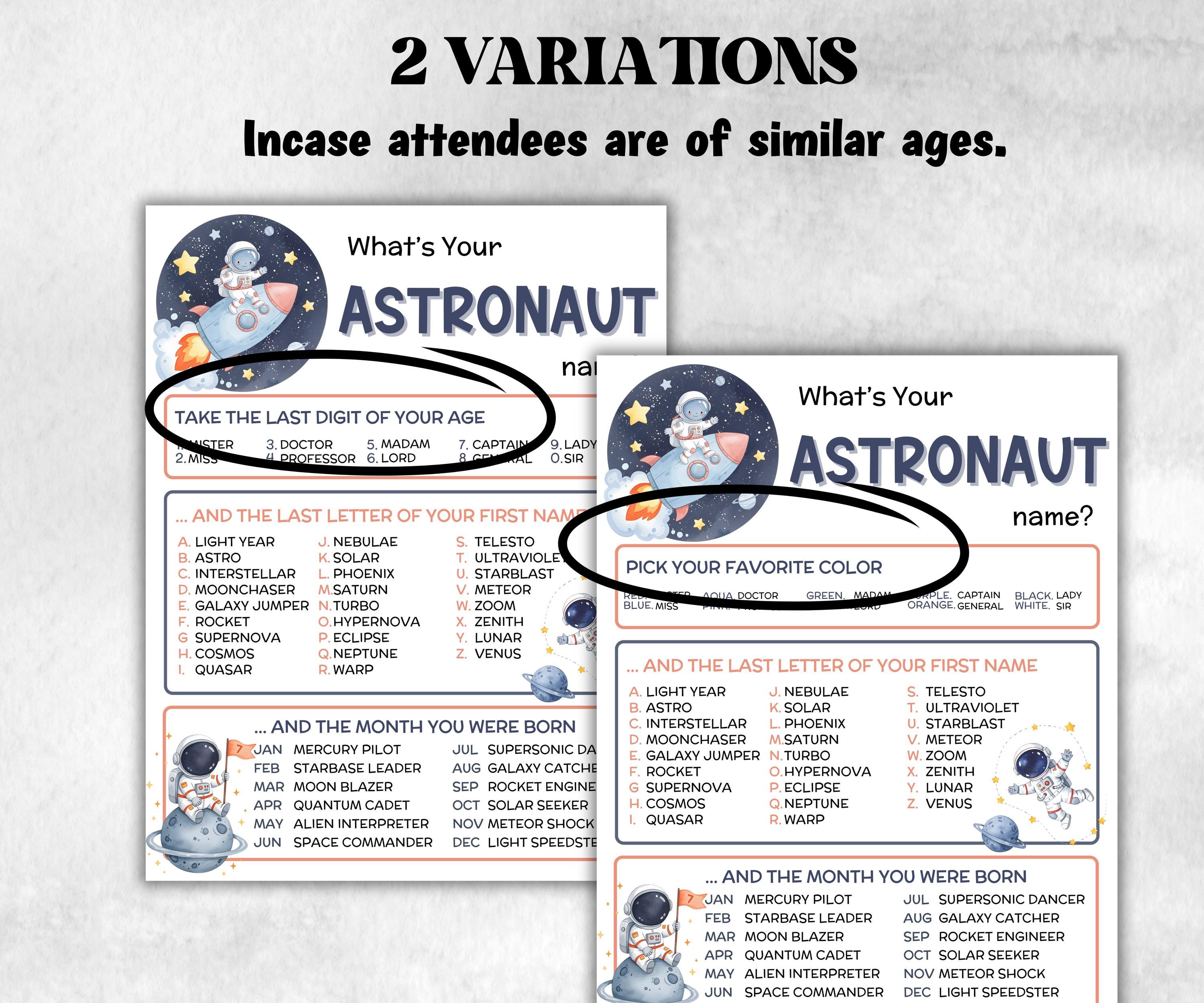 What is Your Astronaut Name Printable Game, Office Party, Daycare Name ...