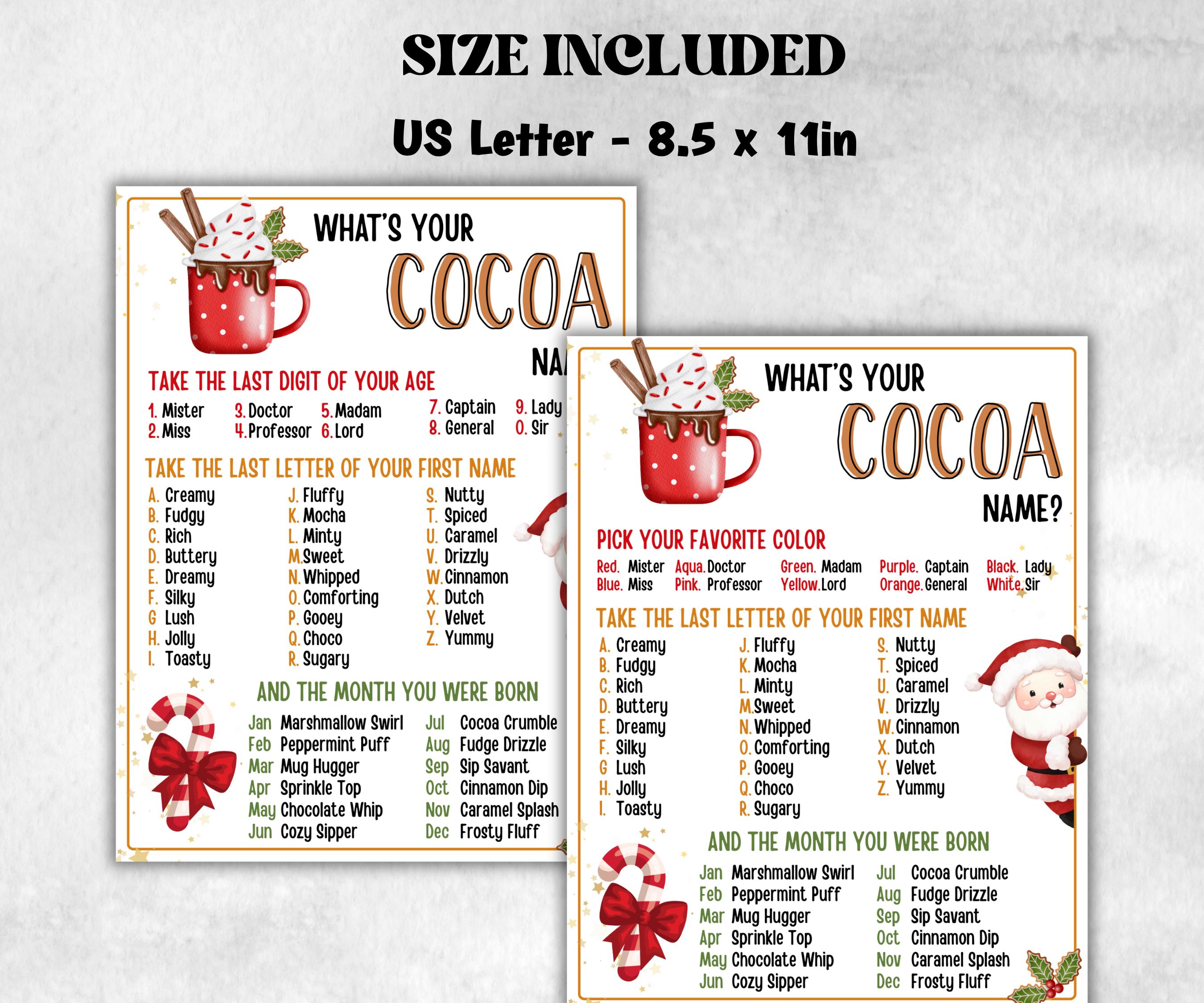 Hot Cocoa Name Tag Game, Cocoa Name Board Sign, Name Generator ...