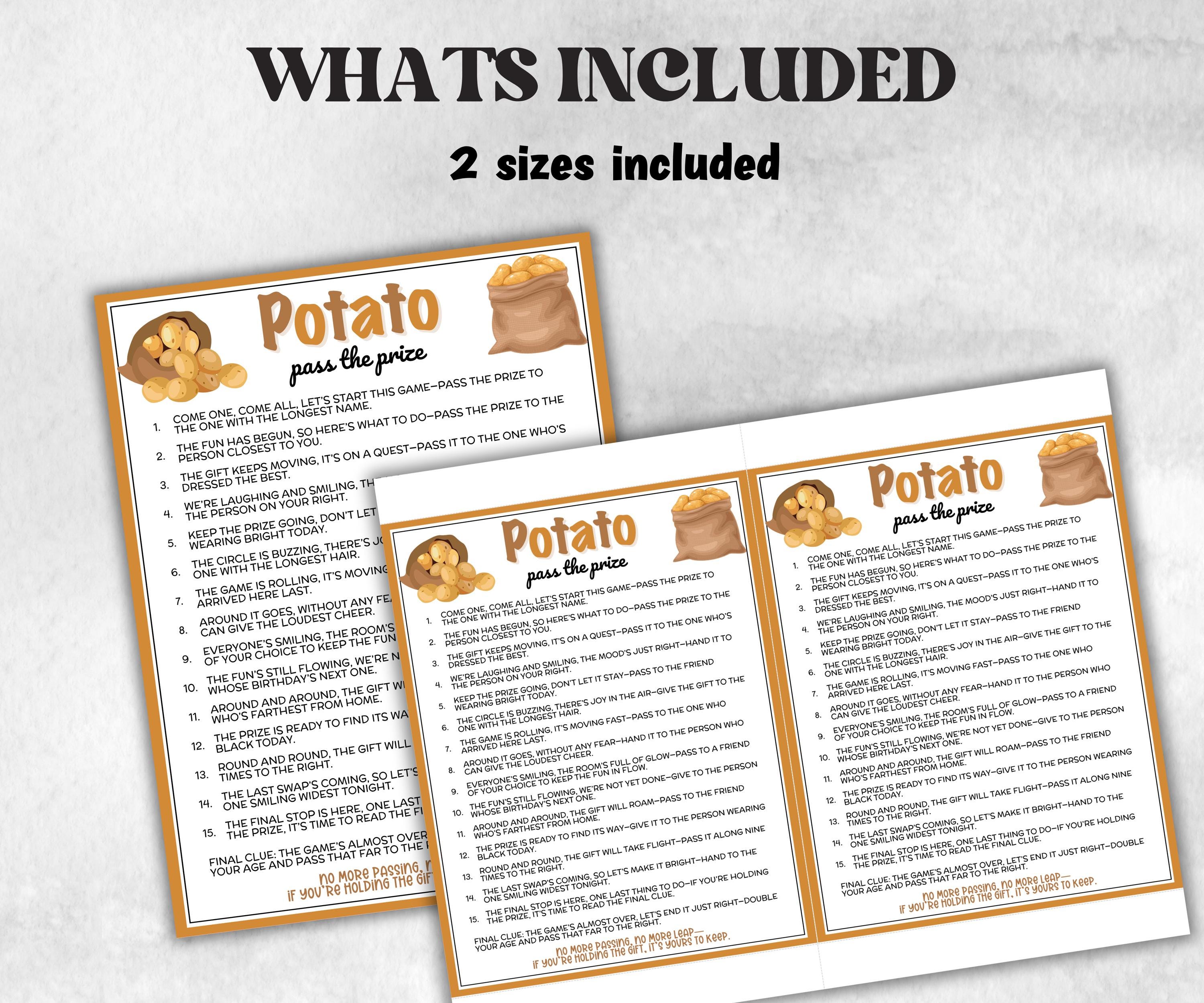 Potato Party Pass the Prize, Left Right Game, Potato Bar Themed ...