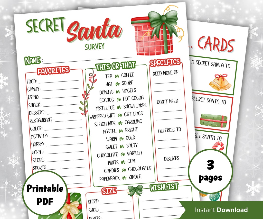 Christmas All About Me, Office Gift Exchange Form, Xmas Get to Know You ...