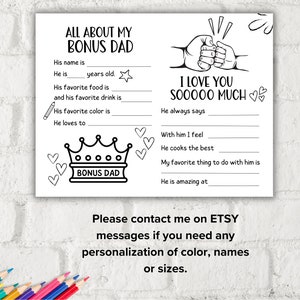 All About My Bonus Dad Fill in the Blank I Father's Day Coloring Page ...