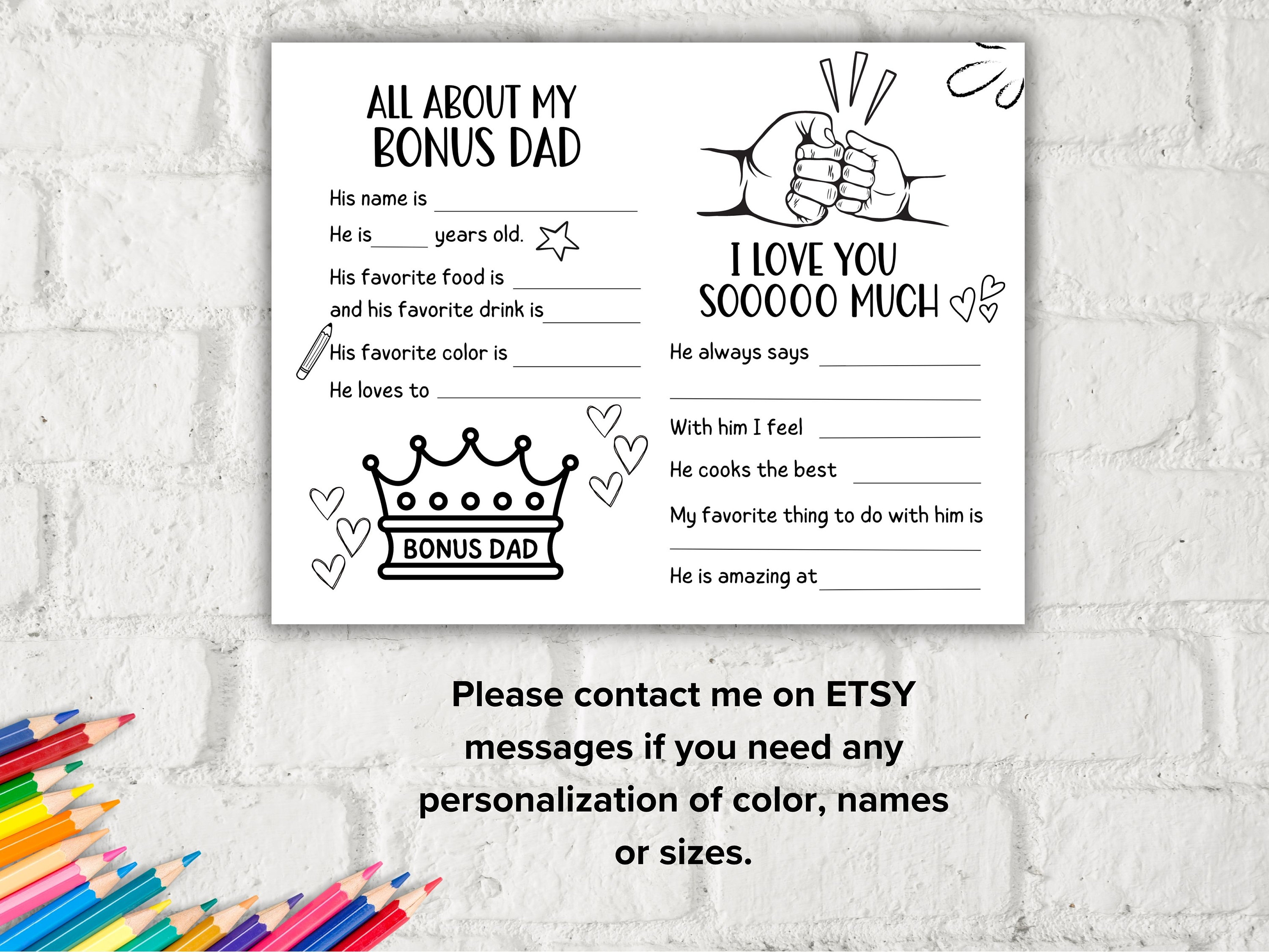 All About My Bonus Dad Fill in the Blank I Father's Day - Etsy