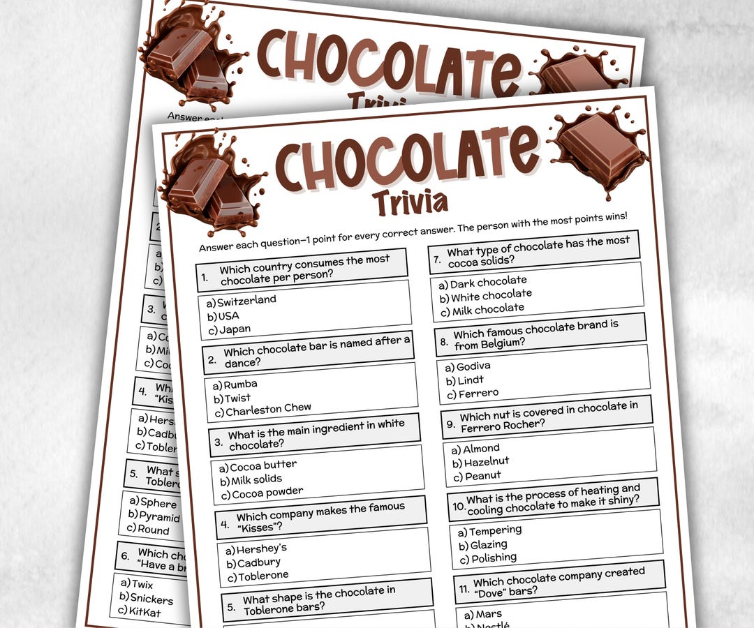 Chocolate Trivia, Family Game Night, Chocolate Day Quiz, Group Game ...
